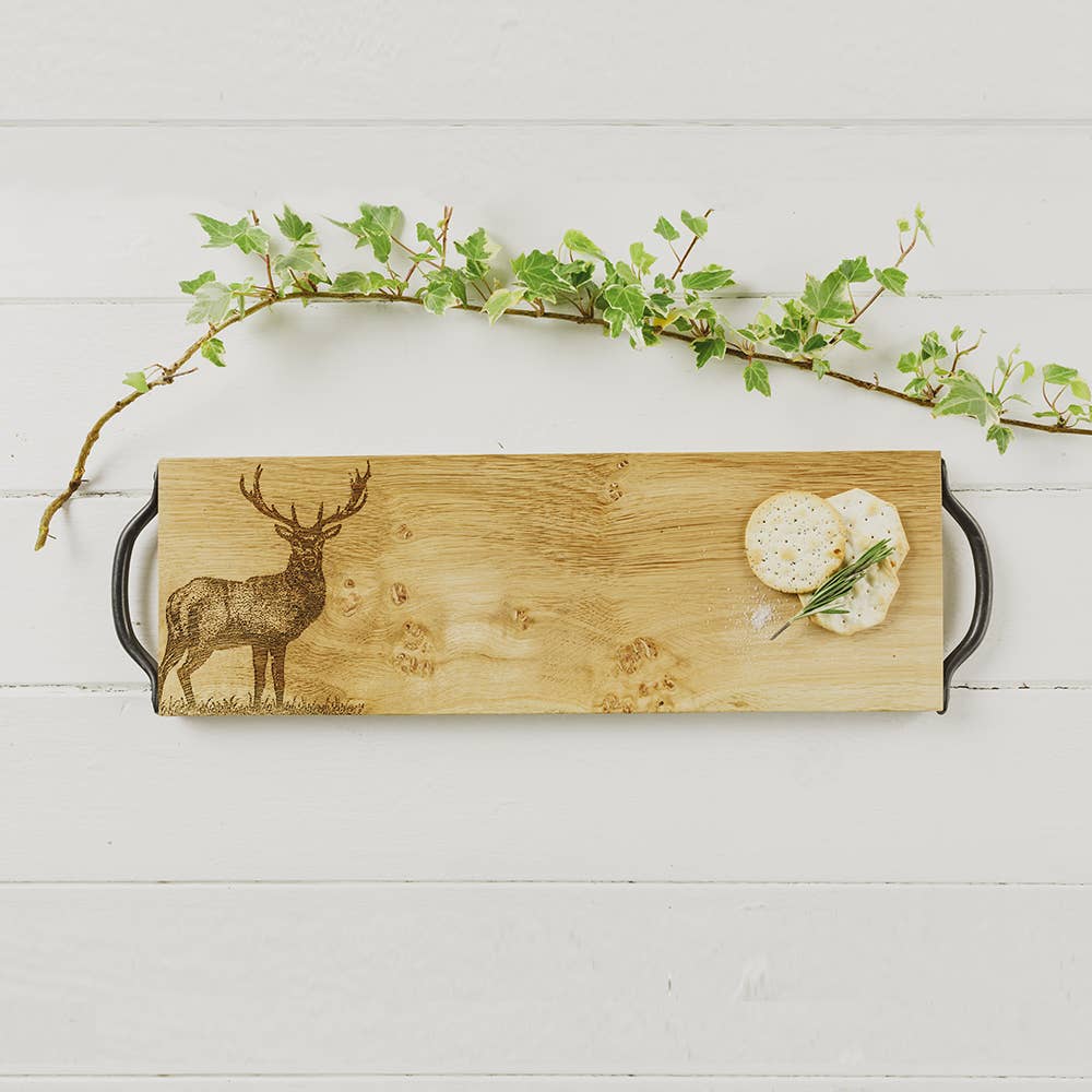 Selbrae House Ltd - Monarch Stag Oak Serving Tray with Burnished Steel ...